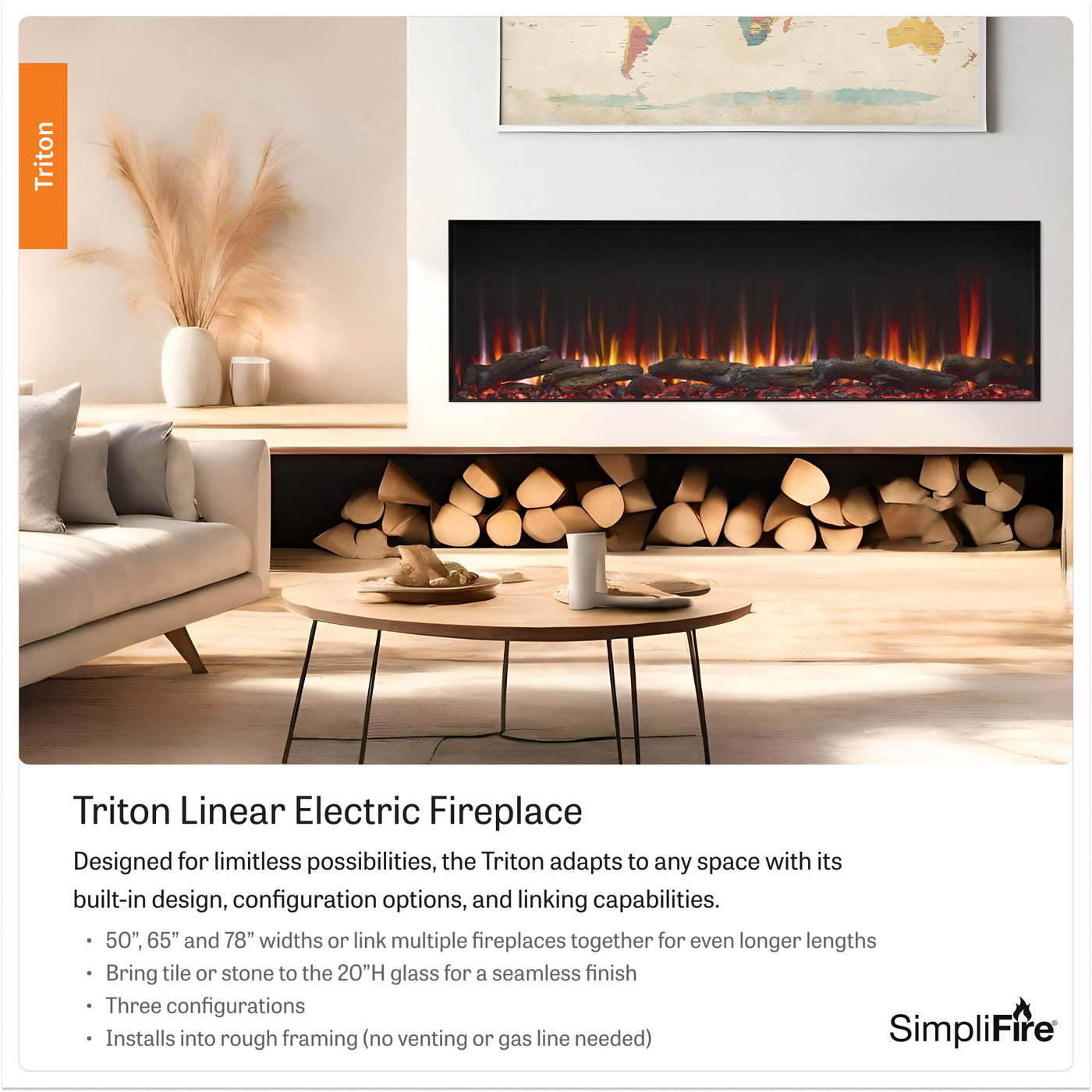 Simplifire Triton 78" Linear Electric Fireplace | SF-TR78 — The Torch Guys